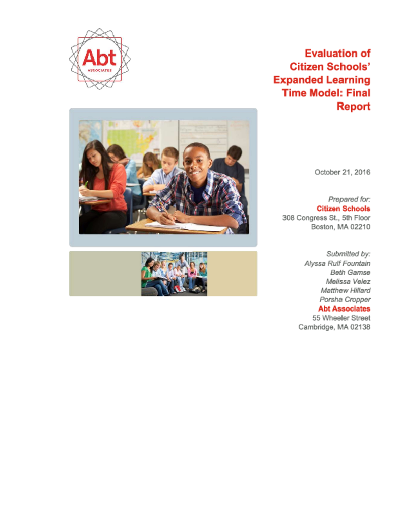 Evaluation of Citizen Schools’ Expanded Learning Time Model Final ...
